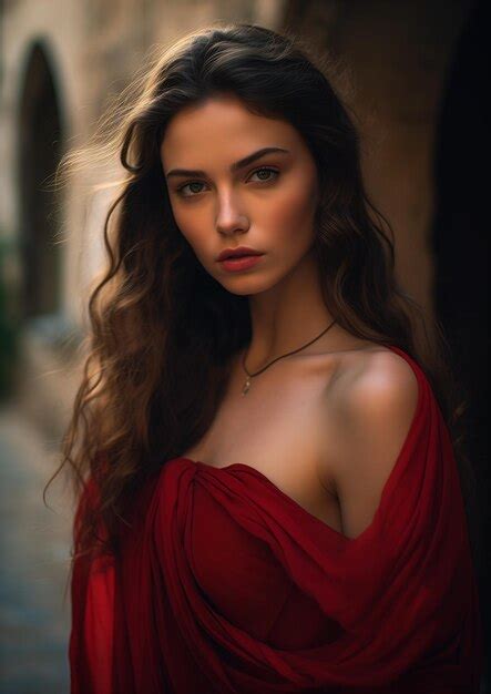Premium Ai Image Woman Red Dress Posing Delicate Face Pale Skin