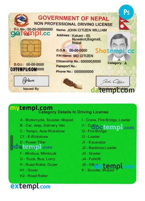 Completely Editable Nepal Smart Driving License Template In Psd Format