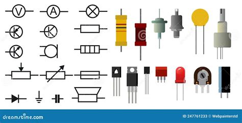 Set Of Radio Component Resistor Transistor Diode And Capacitor