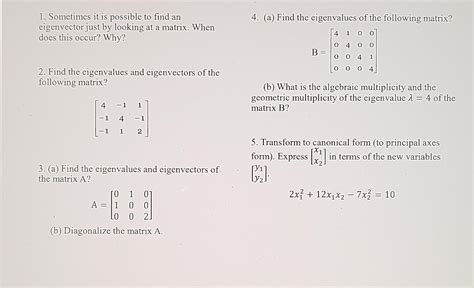 Solved 1 Sometimes It Is Possible To Find An Eigenvector