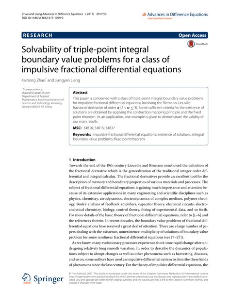 Pdf Solvability Of Triple Point Integral Boundary Value Problems For A Class Of Impulsive