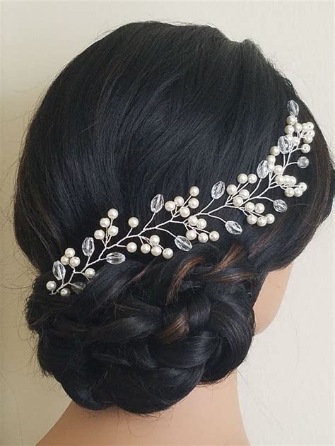 Crystal Pearl Bridal Hair Comb White Pearl Crystal Hair Piece Wedding