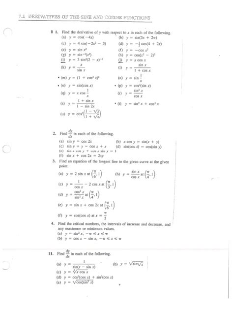 Trig Derivatives Pdf