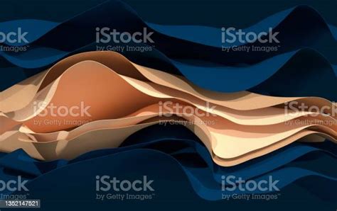 파란색과 베이지 색 종이 또는 면 직물 3d 파도와 곡선배경 렌더링 동적 벽지 0명에 대한 스톡 사진 및 기타 이미지 0명