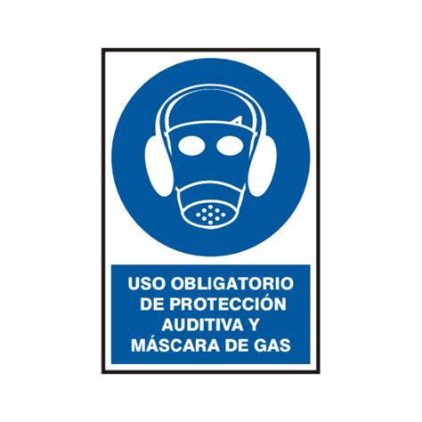 Señal vinil uso obligatorio de protección auditiva y mascara de gas