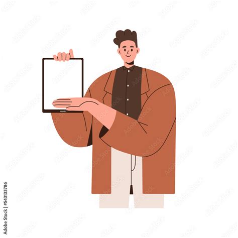 Happy Person Businessman Showing Blank Screen Of Tablet PC Business Man Holding Gadget