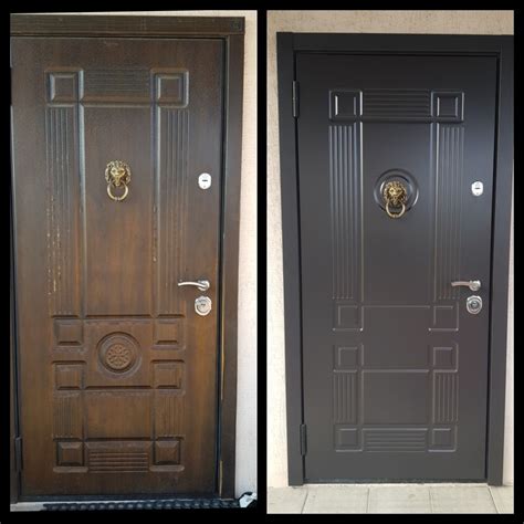 Реставрация входной двери новой крашеной накладкой Отделка реставрация входных дверей