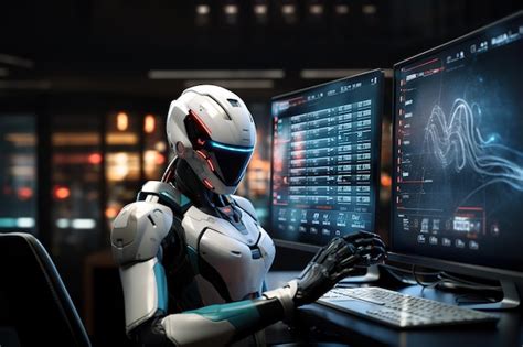 Premium Ai Image Robot Assistant With Information Screen Android Robot Pointing Finger