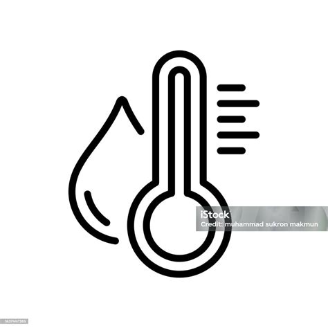 수온 표시선 아이콘입니다 수은 온도계 및 물방울 선형 픽토그램 온도 및 습도 수준 개요 아이콘입니다 편집 가능한 획 격리된 벡터 그림입니다 물에 대한 스톡 벡터 아트 및