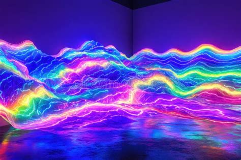 Colorful Luminous Waves Create A Striking Visual Display In Modern Art Exhibition Space Stock