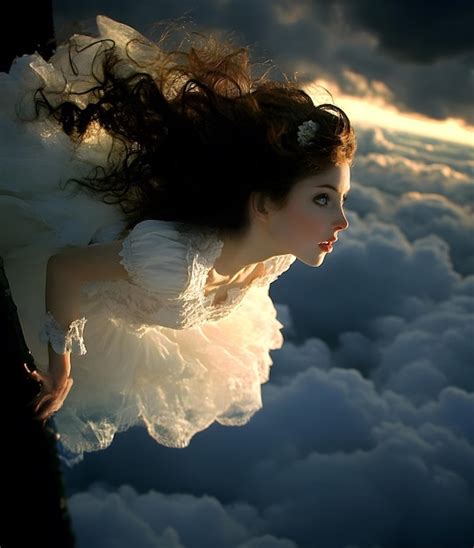Woman Floating In Clouds Premium AI Generated Image