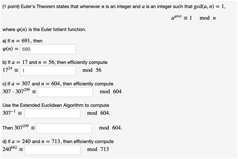 solved 1 point euler s theorem states that whenever n is