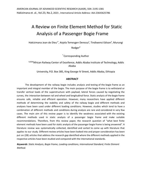 Pdf A Review On Finite Element Method For Static Analysis Of A