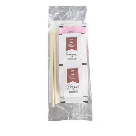 Deluxe Clear Condiment Kit 2 Sugar 2 Creamer 2 Sugar Substitutes 1 Napkin 2 Wooden Stir