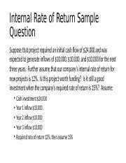 Sample NPV And IRR Questions Solved Pptx Internal Rate Of Return Sample Question Suppose