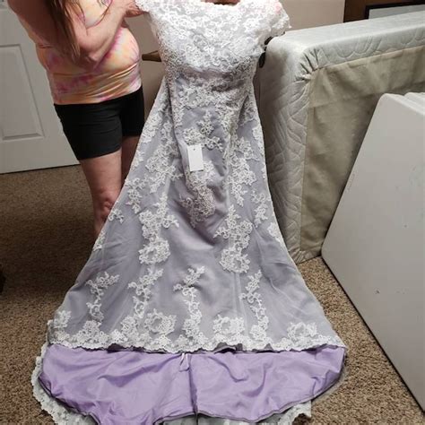 Lace Wedding Dress With Cap Sleeves Vintage Style Purple Or White Etsy