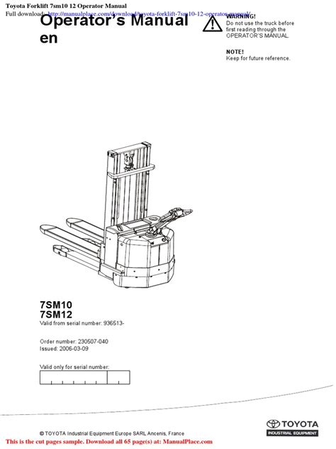 Toyota Forklift 7sm10 12 Operator Manual Pdf Truck Occupational