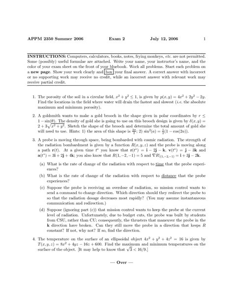 Density Of Gold Calculus Three Exam Docsity