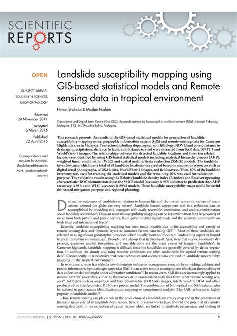pdf landslide susceptibility mapping using gis based statistical