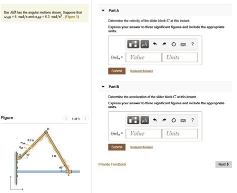 Solved Bar Ab Has The Angular Motions Shown Suppose That Ab 5 Rad S And Ab 6 3 Rad S2