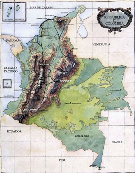 Карта местности Колумбии Колумбия Южная Америка Maps Of The World Карты всех регионов