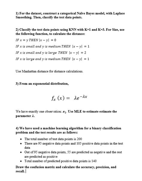 Solved For The Dataset Construct A Categorical Naïve Bayes Model With 1 Answer