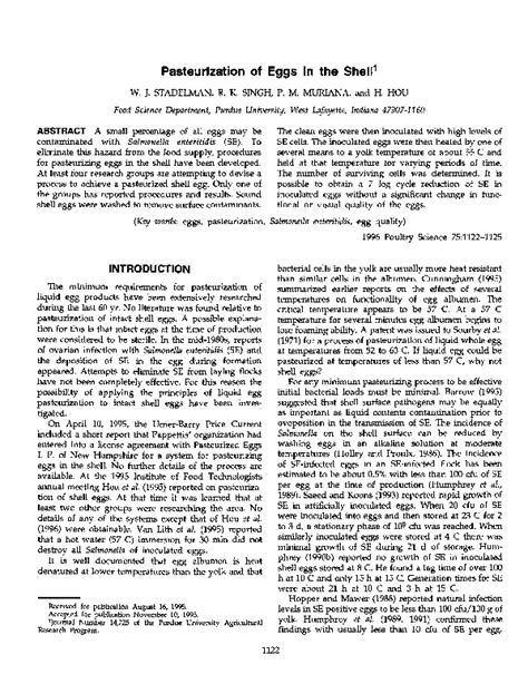 Pdf Pasteurization Of Eggs In The Shell