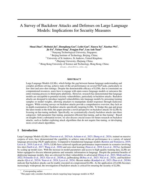 Pdf A Survey Of Backdoor Attacks And Defenses On Large Language