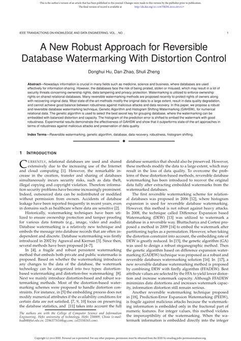 Pdf A New Robust Approach For Reversible Database Watermarking With