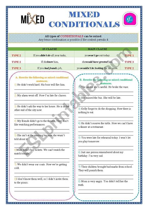Mixed Conditionals ESL Worksheet By Snowwhite457