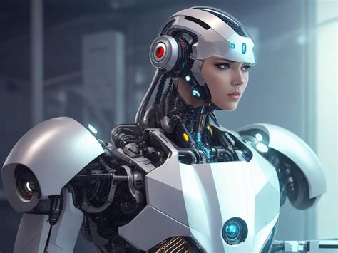Premium Ai Image Cyborg Robot With The Computer A Character Side