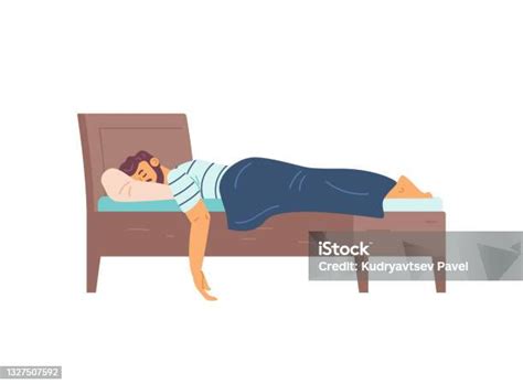 밤에 침대에서 자고있는 남자 흰색에 고립 된 평평한 벡터 일러스트 레이션 잠자기에 대한 스톡 벡터 아트 및 기타 이미지 잠자기 가정 생활 가정의 방 Istock