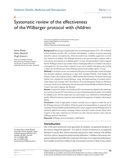 Pdf Systematic Review Of The Effectiveness Of The Wilbarger Protocol
