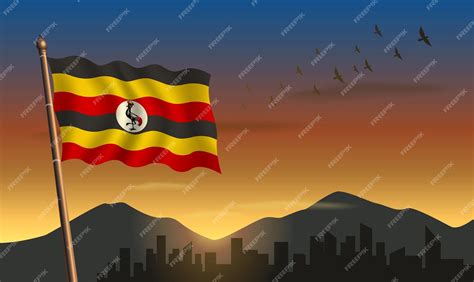 Premium Vector Uganda Flag Glow In Sunset Background