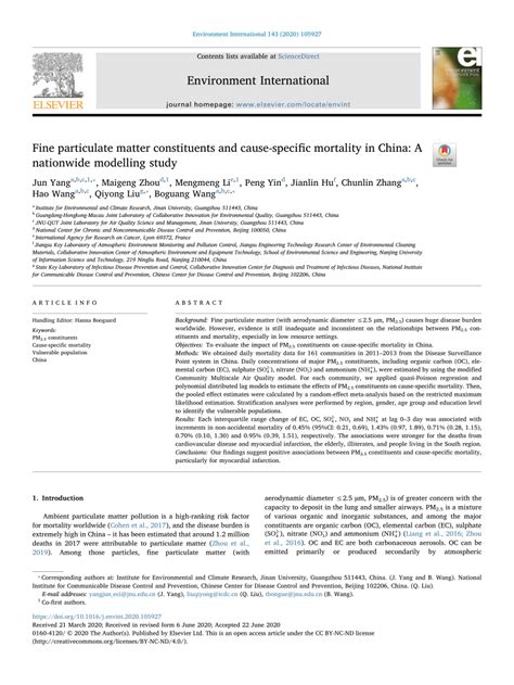 Pdf Fine Particulate Matter Constituents And Cause Specific Mortality In China A Nationwide