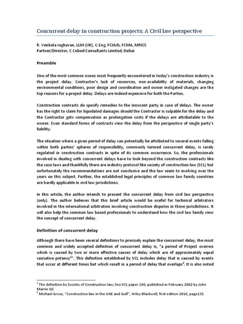 Concurrent Delay In Construction Civil Law Perspective Pdf Law