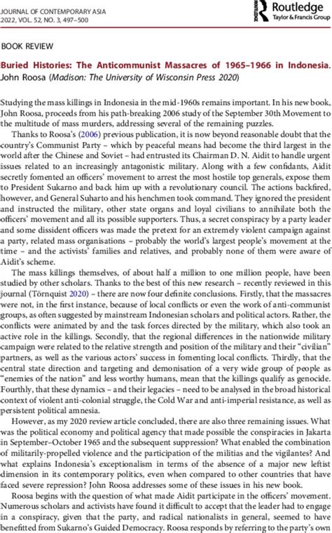 Buried Histories The Anticommunist Massacres Of 19651966 In Indonesia