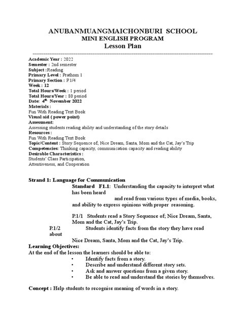 Lesson Plan P1 Reading Wk 12 Original Pdf Lesson Plan Learning