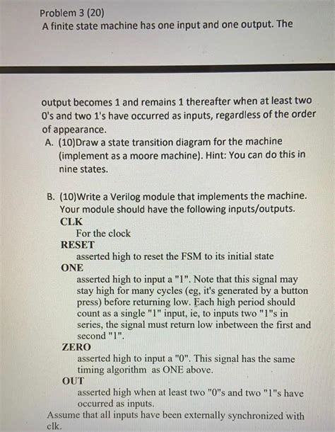 solved problem 3 20 a finite state machine has one input