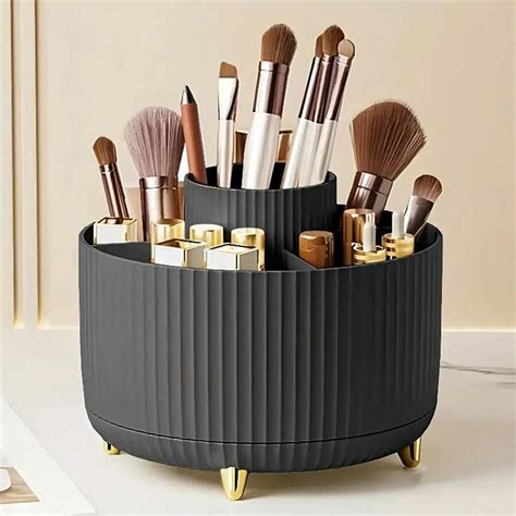 360° Rotating Makeup Organizer 1pc Plastic Cosmetic Storage With 5