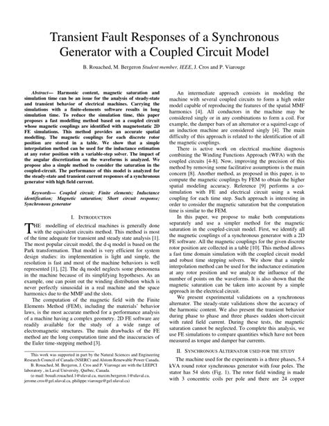 Pdf Transient Fault Responses Of A Synchronous Generator With A Coupled Circuit Model