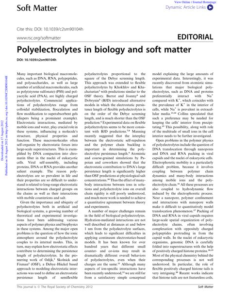 Pdf Polyelectrolytes In Biology And Soft Matter