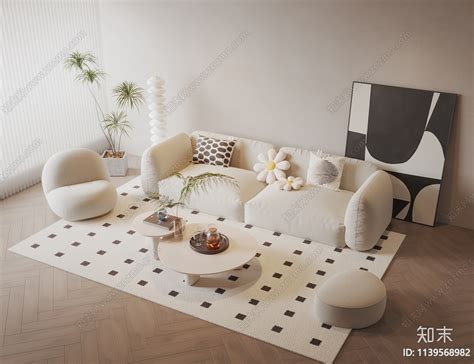 现代奶油风沙发茶几组合3d模型下载【id1139568982】知末3d模型网