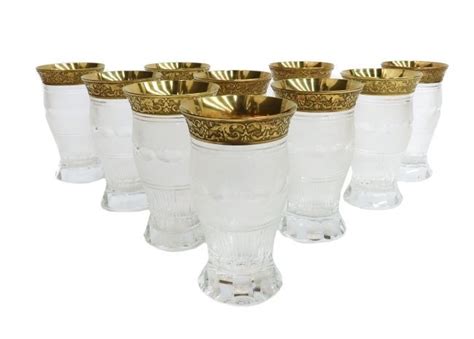 10 Moser Czech Cut Crystal Glass Water Tumblers In Gold Splendid