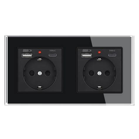 Розетка электрическая с Usb Type C Ac 2 пост 16А рамка 153 82mm стекло 5 вольт 3 1a купить на