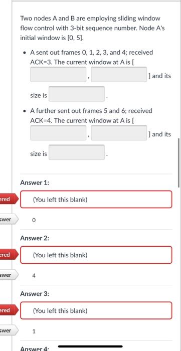 two nodes a and b are employing sliding window flow