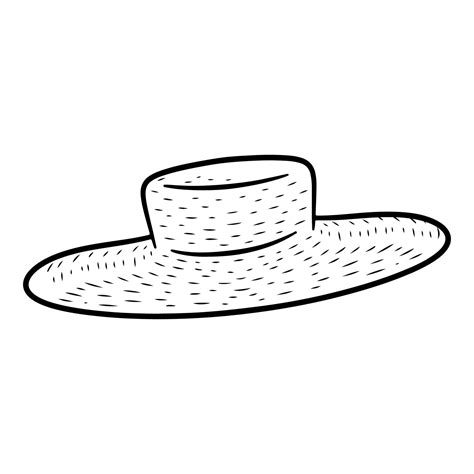 Straw Hat Black And White Contour 15653516 Vector Art At Vecteezy