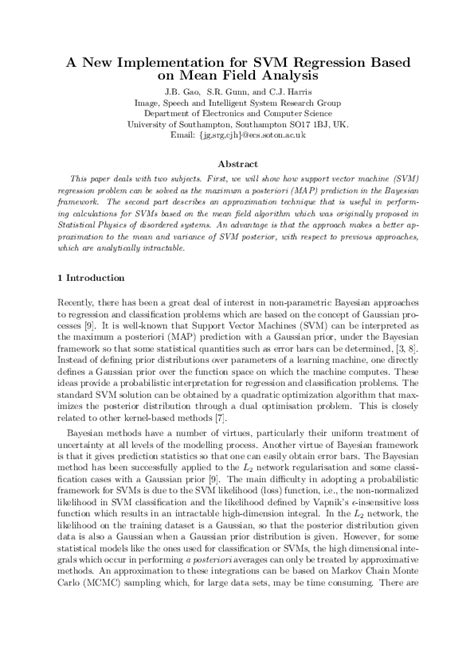 pdf a new implementation for svm regression based on mean field analysis