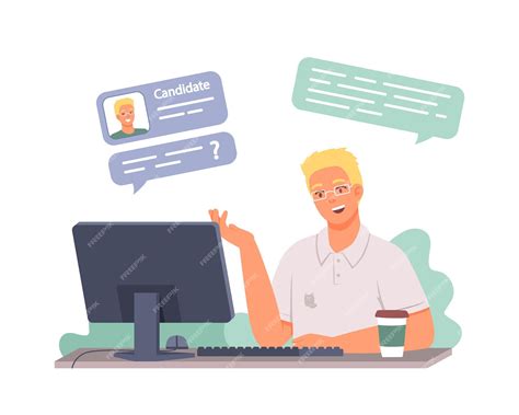 Premium Vector Man Sitting At Computer Talking With Hr About Skills
