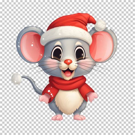 Premium Psd Cute Funny Mouse Wearing Santa Hat For Christmas